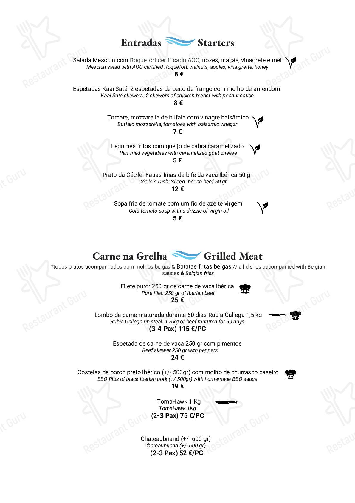 Menu em Blue Melides restaurante, Melides