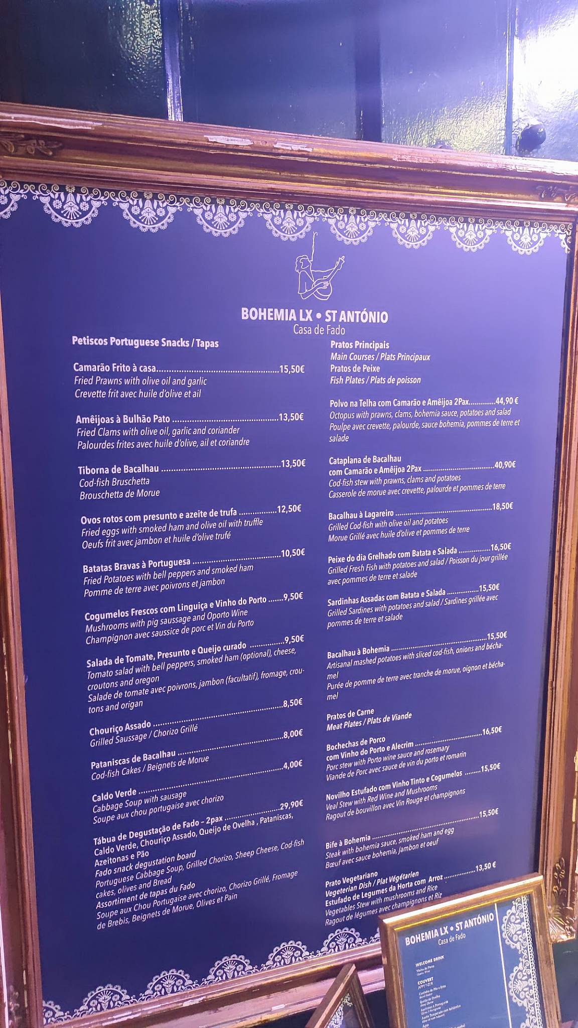 Menu em Bohemia Lx restaurante, Lisboa