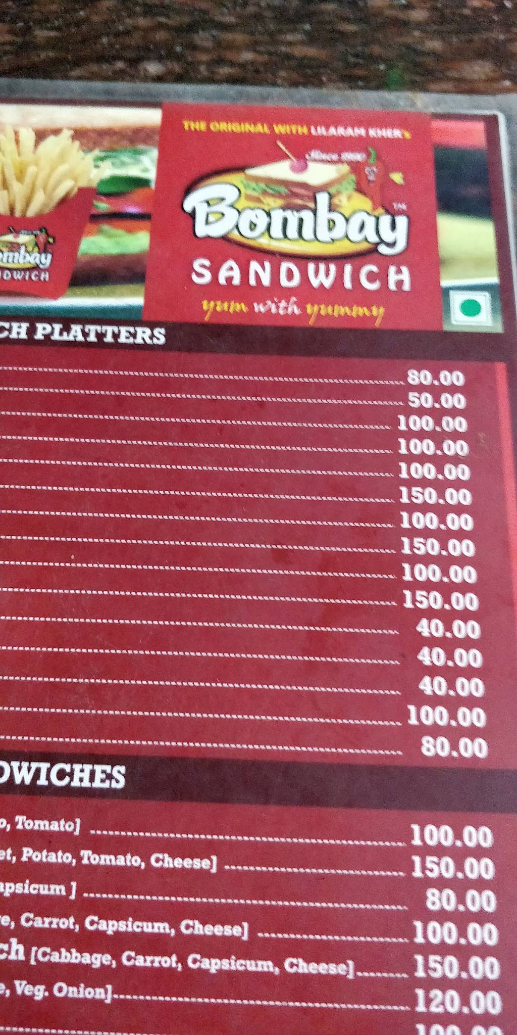 Menu at Bombay Sandwich - Best Fast Food Shop Original Bombay Sandwich ...