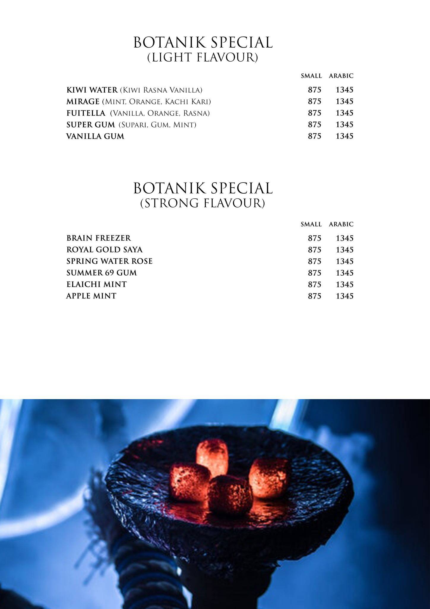 Menu at Botanik, Kolkata