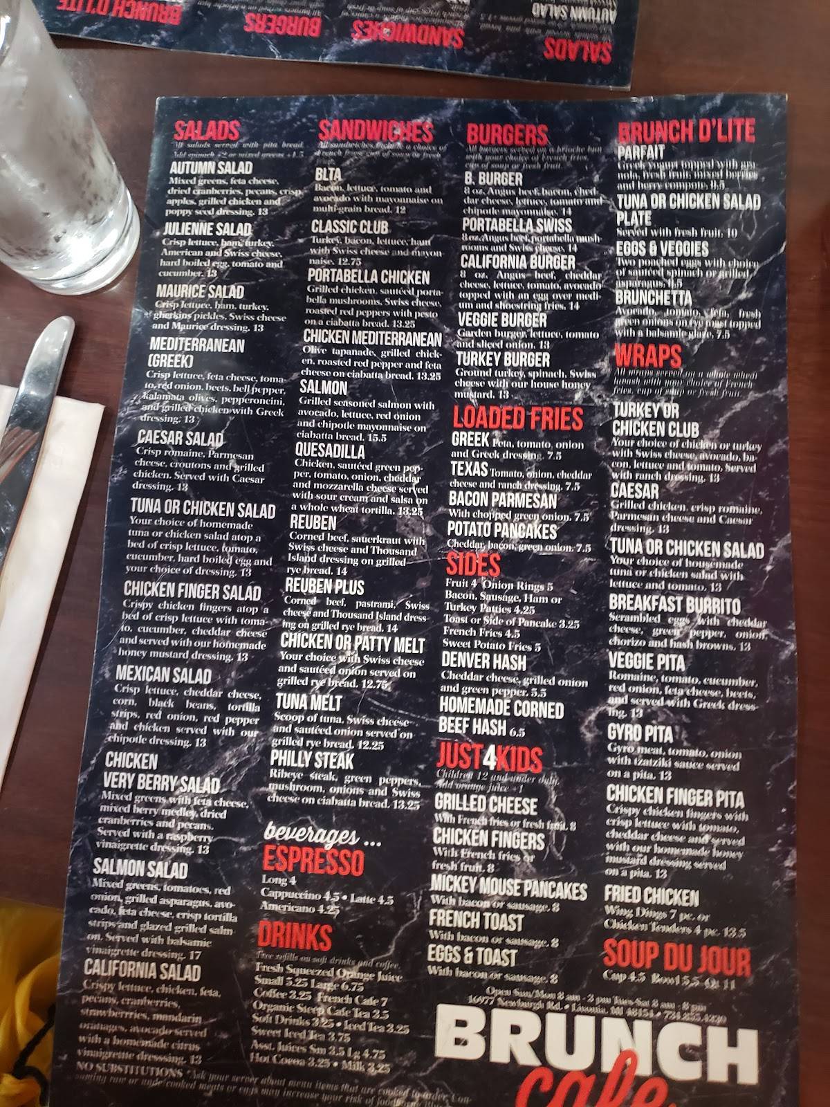 Menu at Brunch Cafe, Livonia