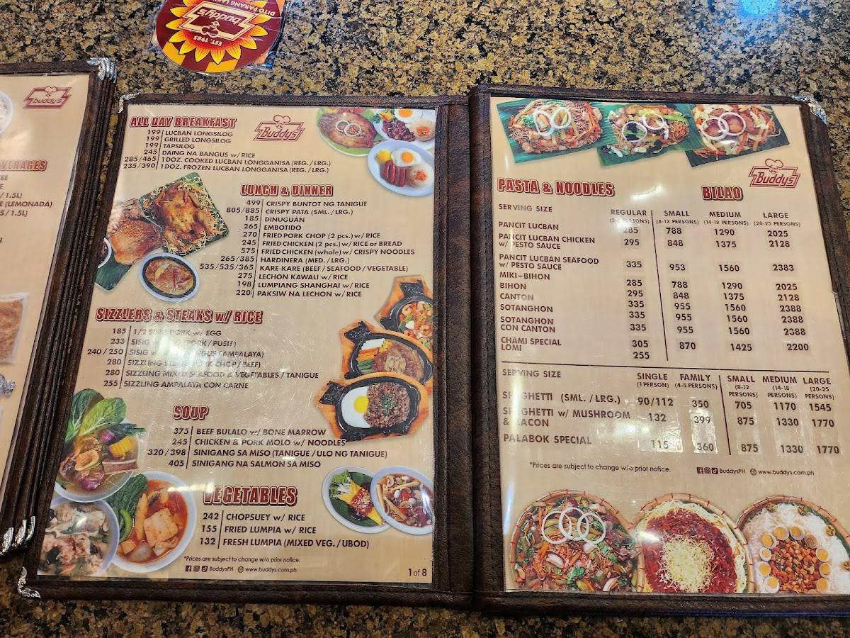 Menu at Buddy’s Pancit Lucban at Longganisang Lucban restaurant, Makati