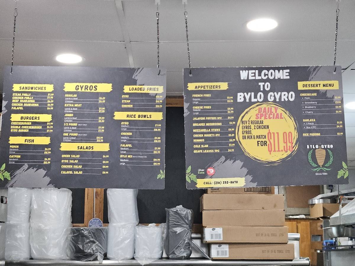 Menu at Bylo Gyro restaurant, Cleveland