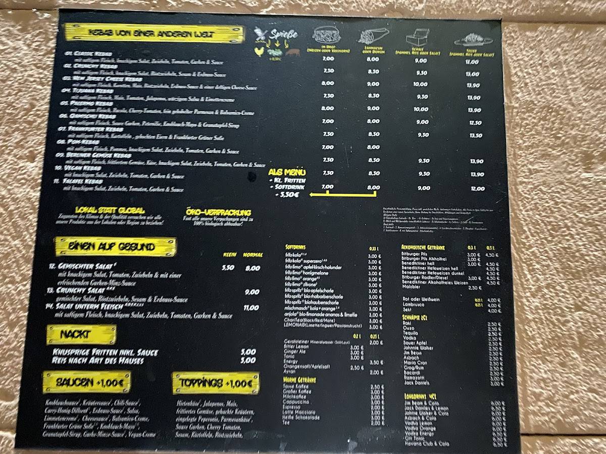 Menu at CRUNCHY KEBAB, Worms