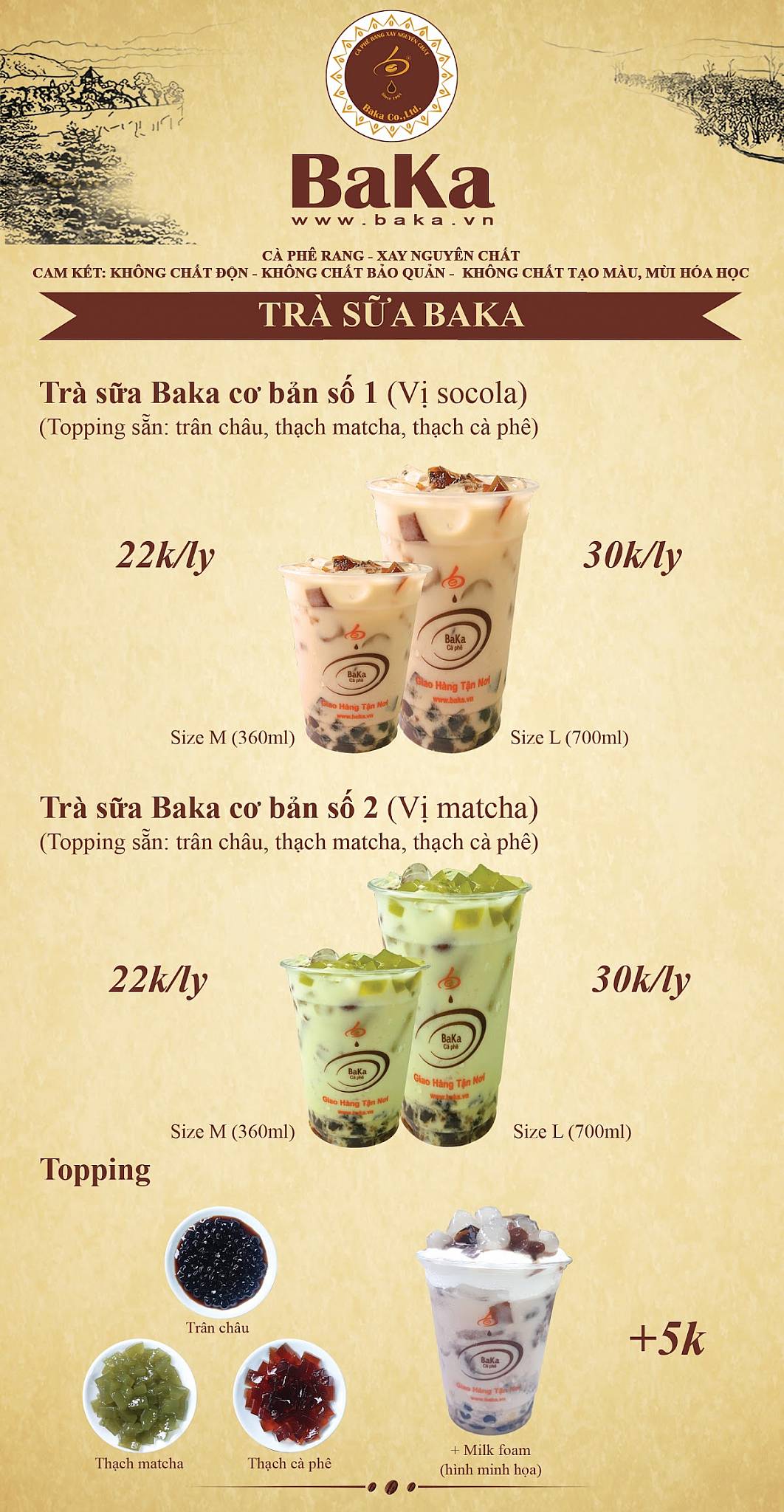 Menu at Cà phê Baka, Pleiku, 527 Phạm Văn Đồng