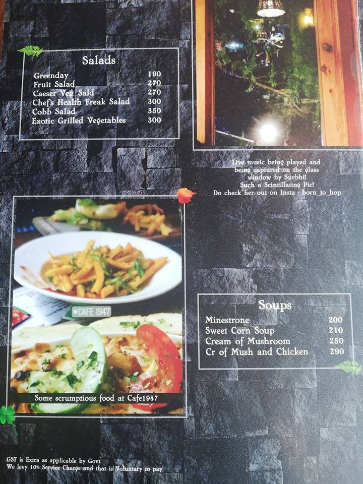 Menu at Cafe 1947, Manali, Near Nehru Kund