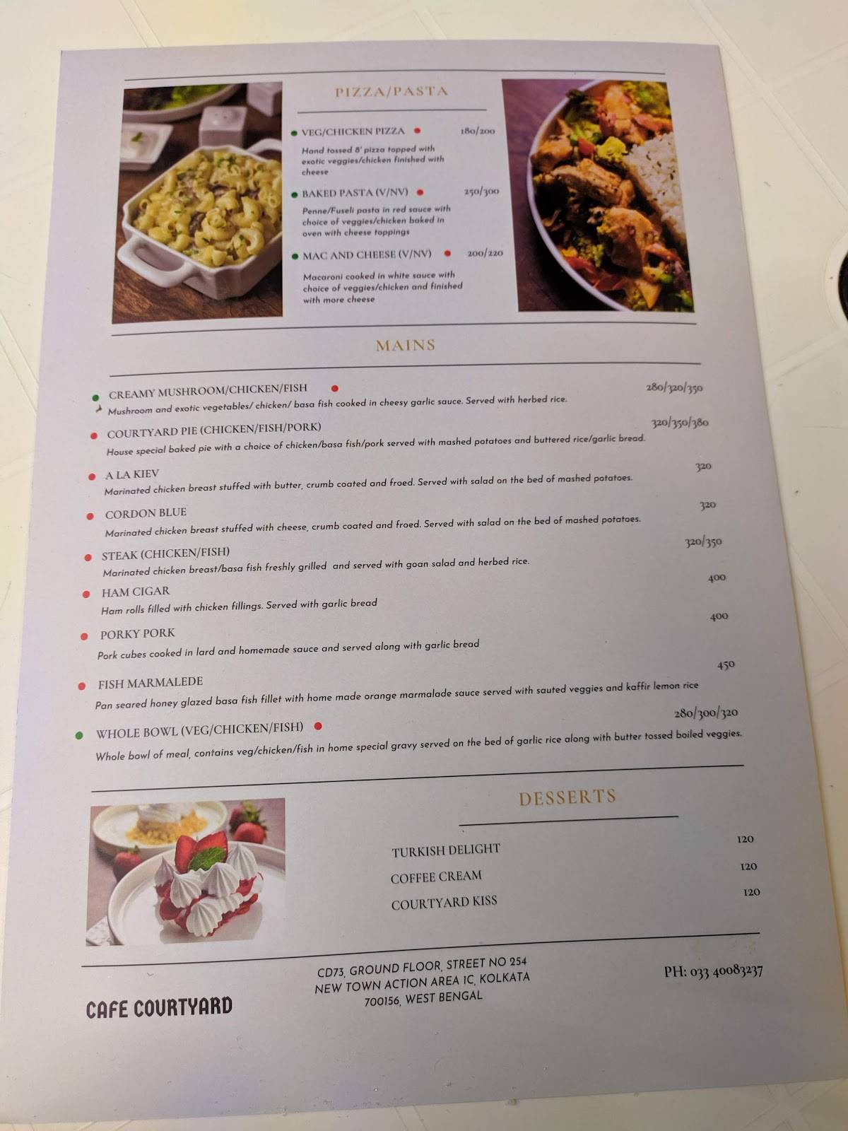 Menu at Café Courtyard, New Town, CD 73