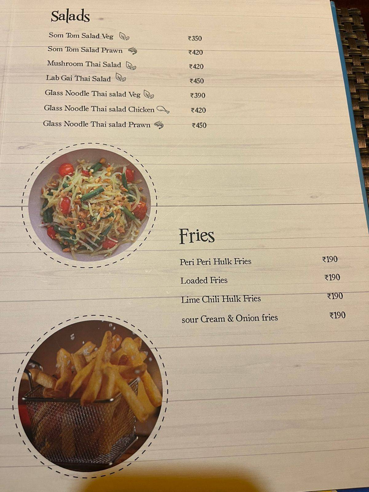 Menu at Cafe De Bangkok kochi, Kochi