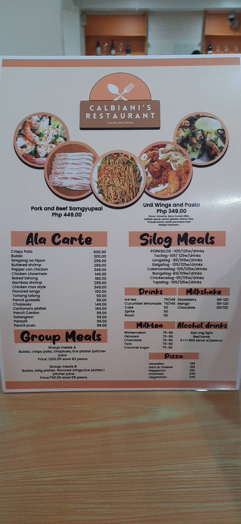 Menu at Calbiani's Restaurant, Muntinlupa