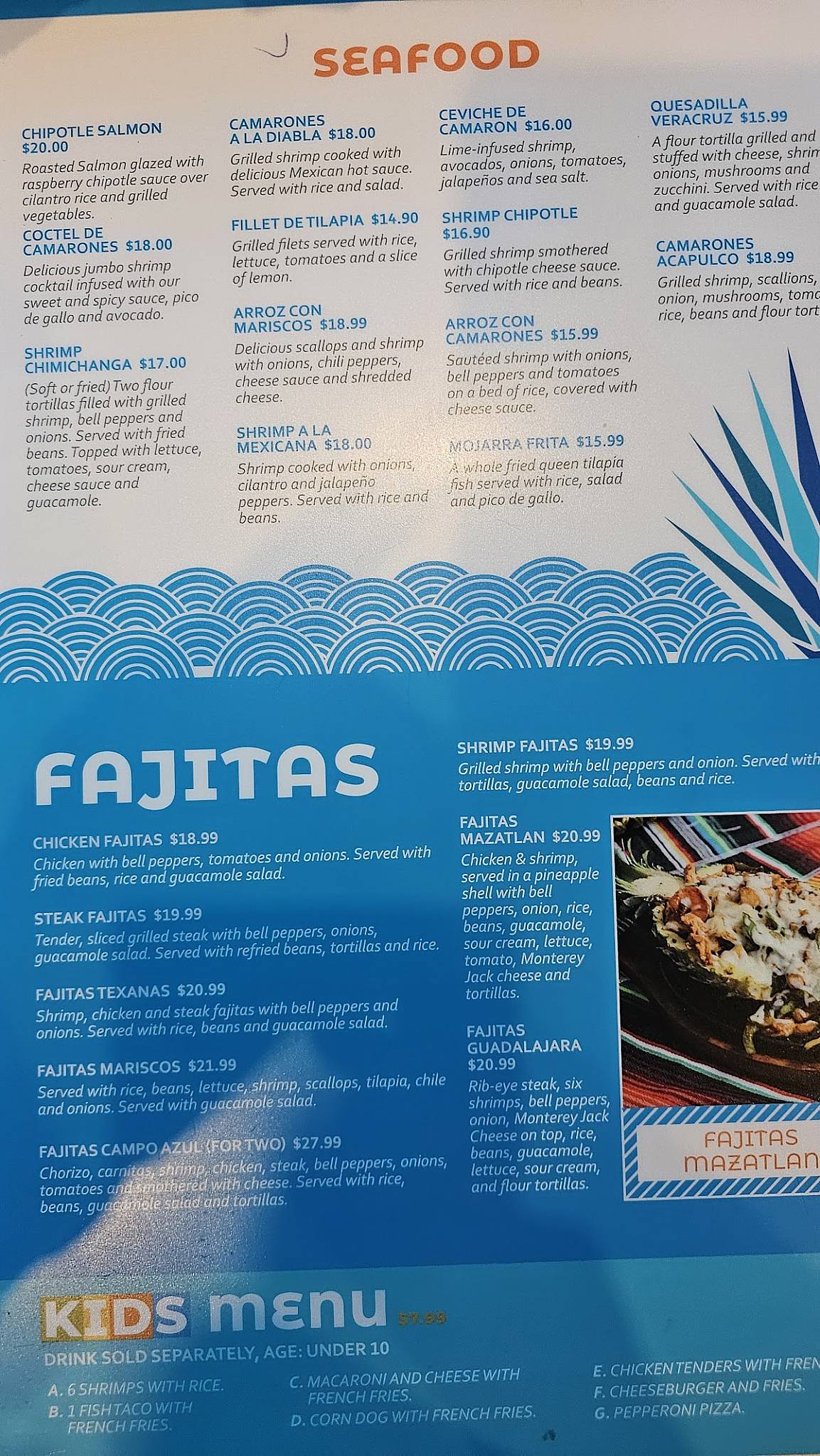 Menu at Campo Azul Mexican Kitchen restaurant, Summerfield