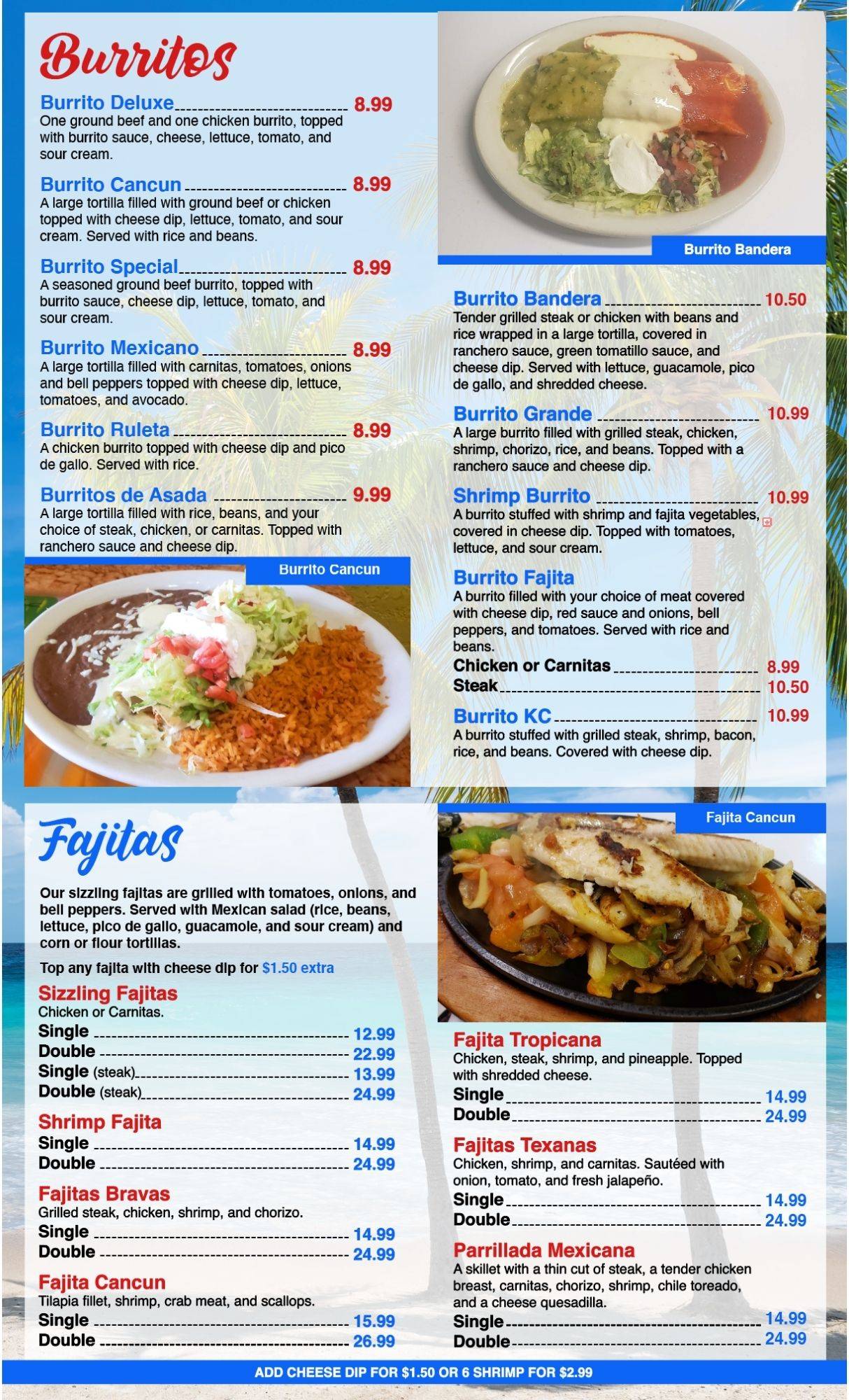 Menu at Cancun Mexican Cuisine restaurant, Warrensburg