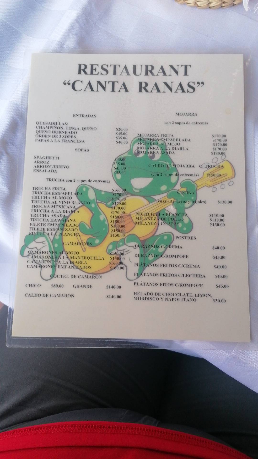 Carta de Restaurant, Canta Ranas., Mexico