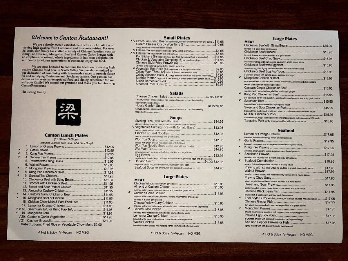 Menu at Canton Restaurant, Scotts Valley, Scotts Valley
