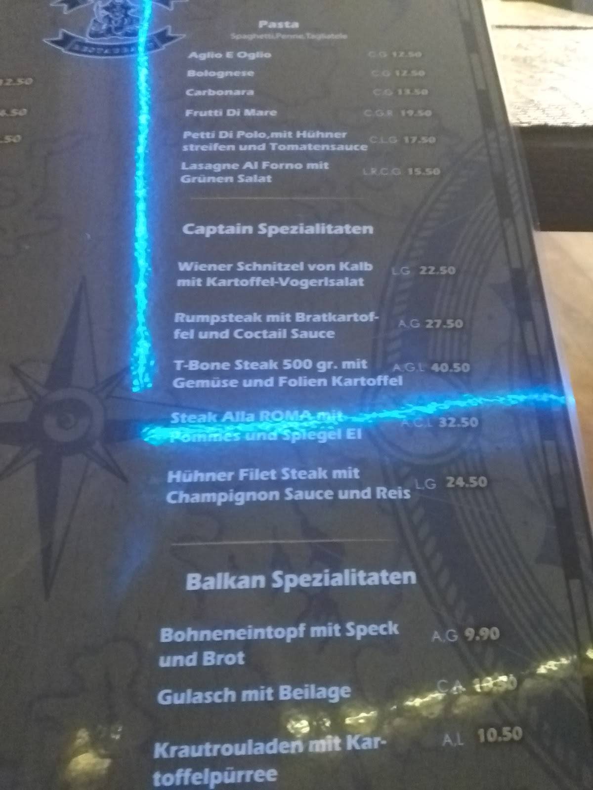 Speisekarte von Restaurant Captain, Wien