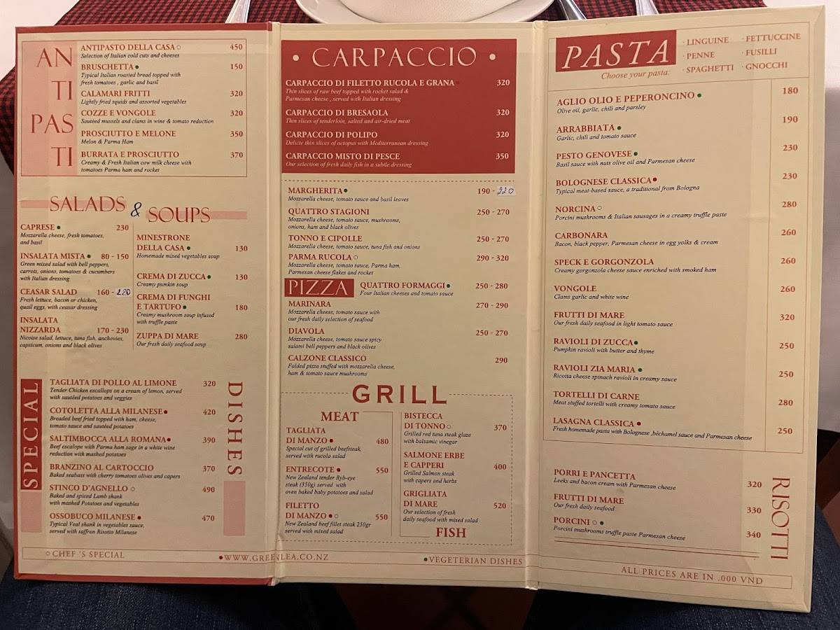 Carta de Carpaccio - Authentic Italian Restaurant, Ciudad Ho Chi Minh ...