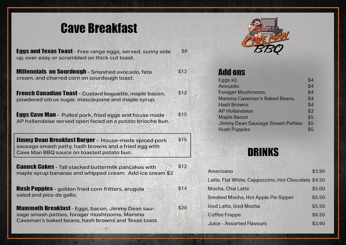 Menu at Caveman BBQ - Rockingham, Rockingham