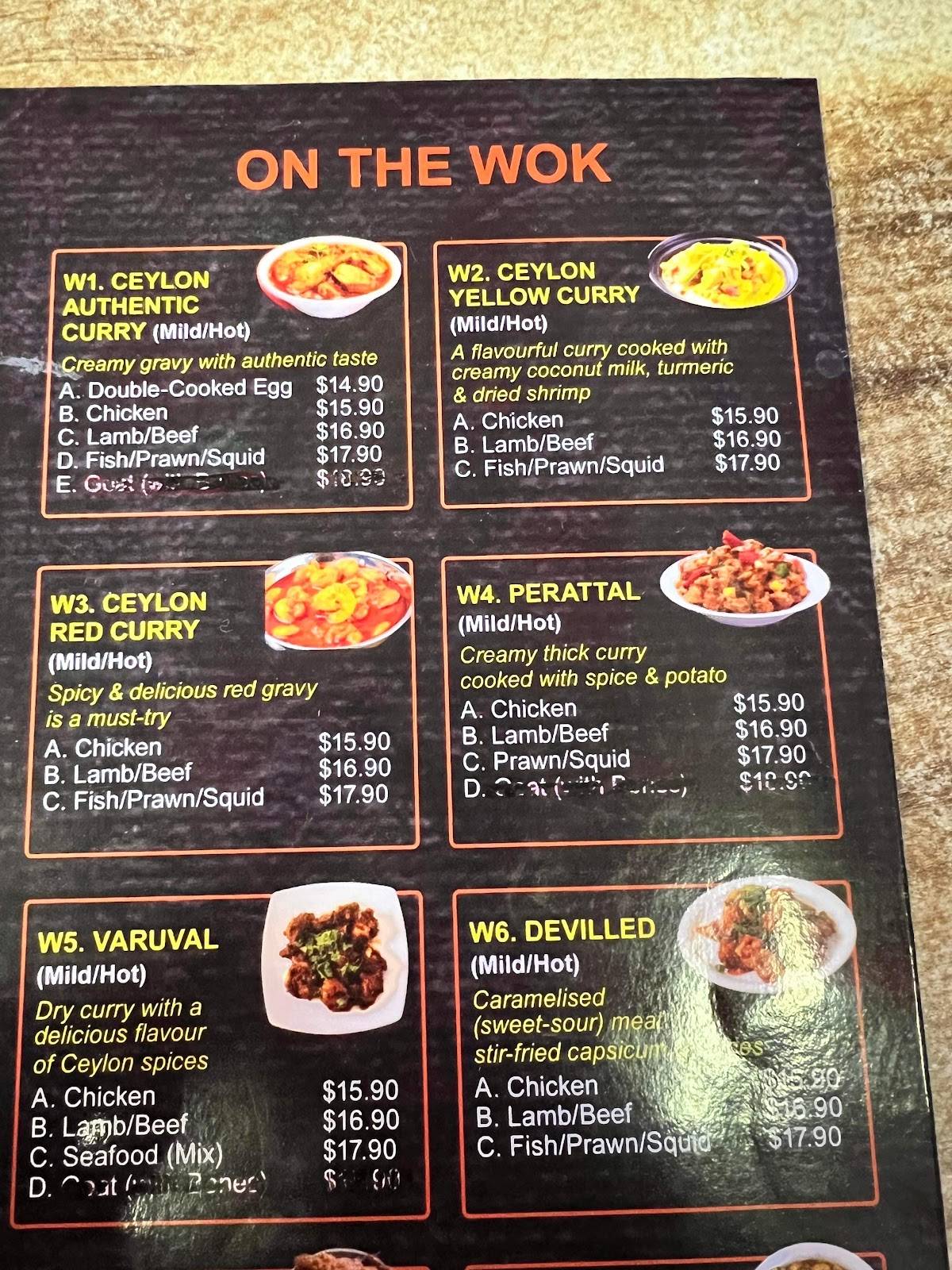 Menu at Ceylon Flavours WA restaurant, Northbridge
