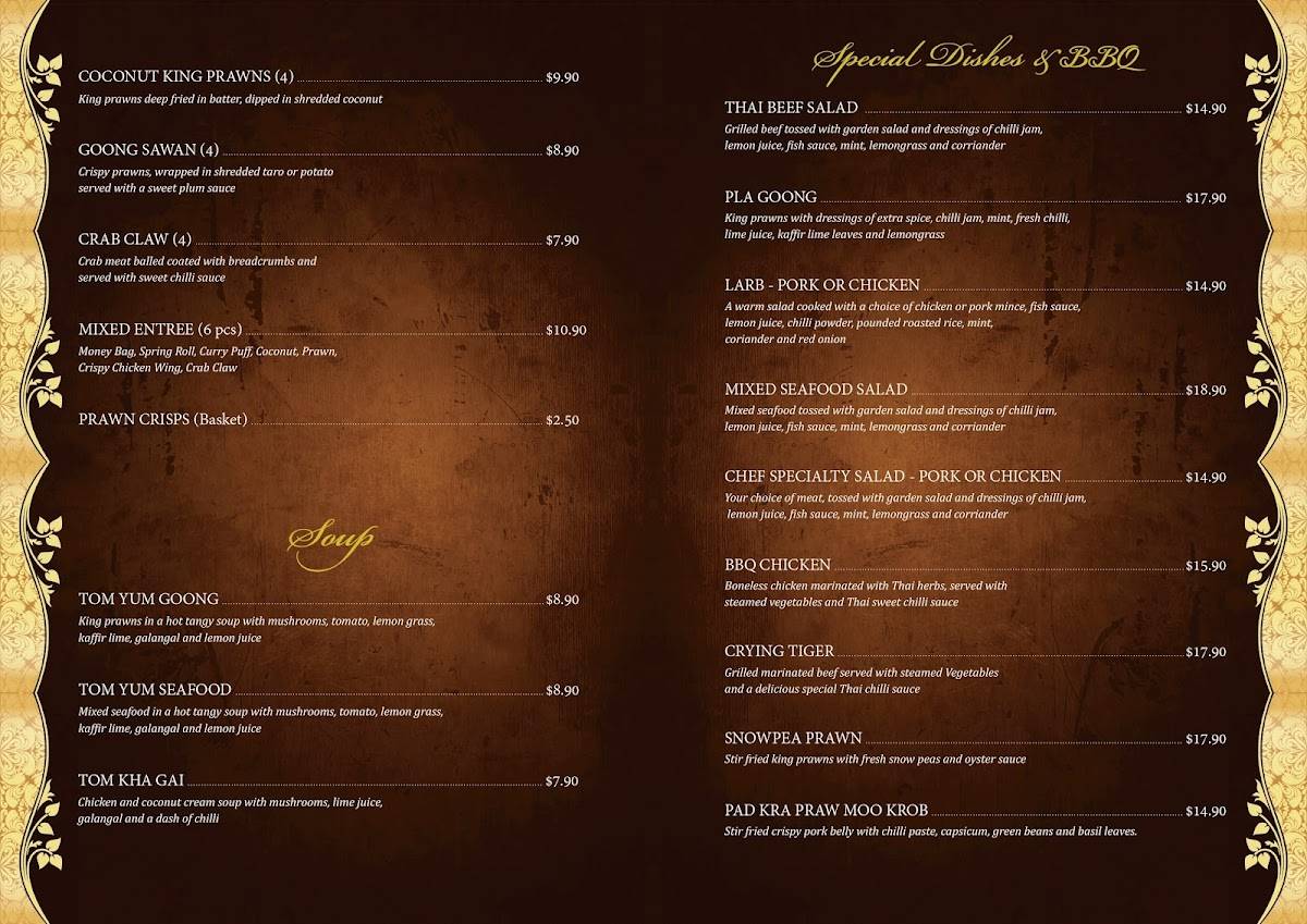 Menu at Charming Thai restaurant, Charmhaven