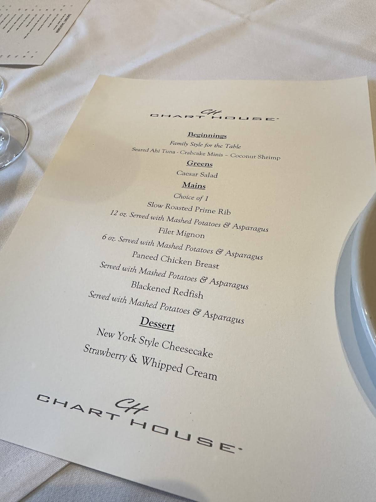 Menu at Chart House restaurant, Lake Charles, Golden Nugget Blvd