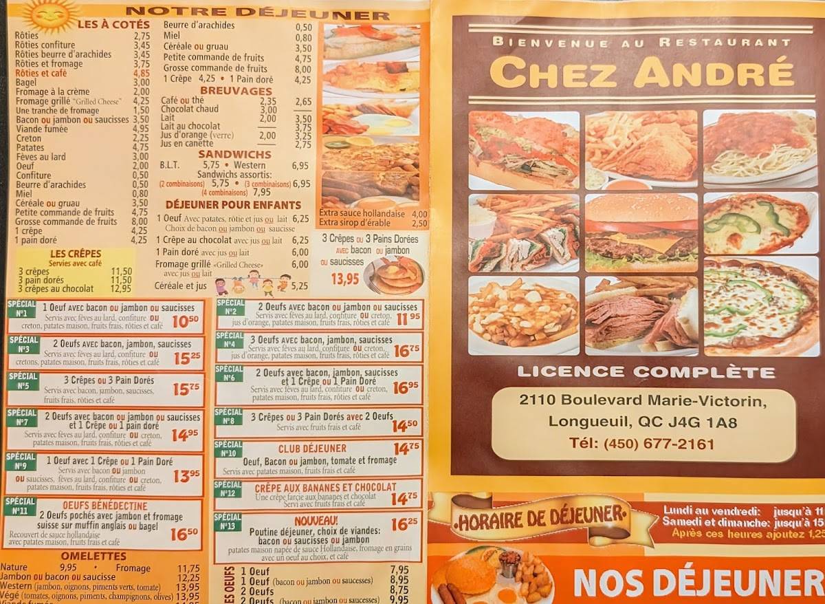 Menu au Restaurant Chez André, Longueuil