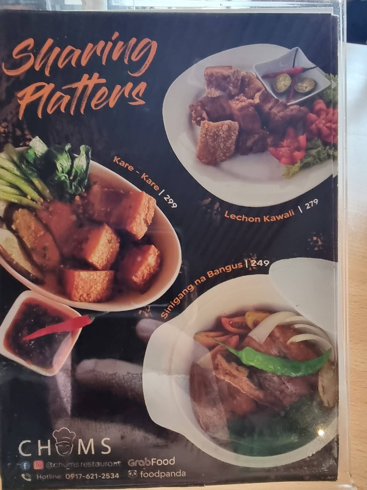Menu at Chums Restaurant, General Trias