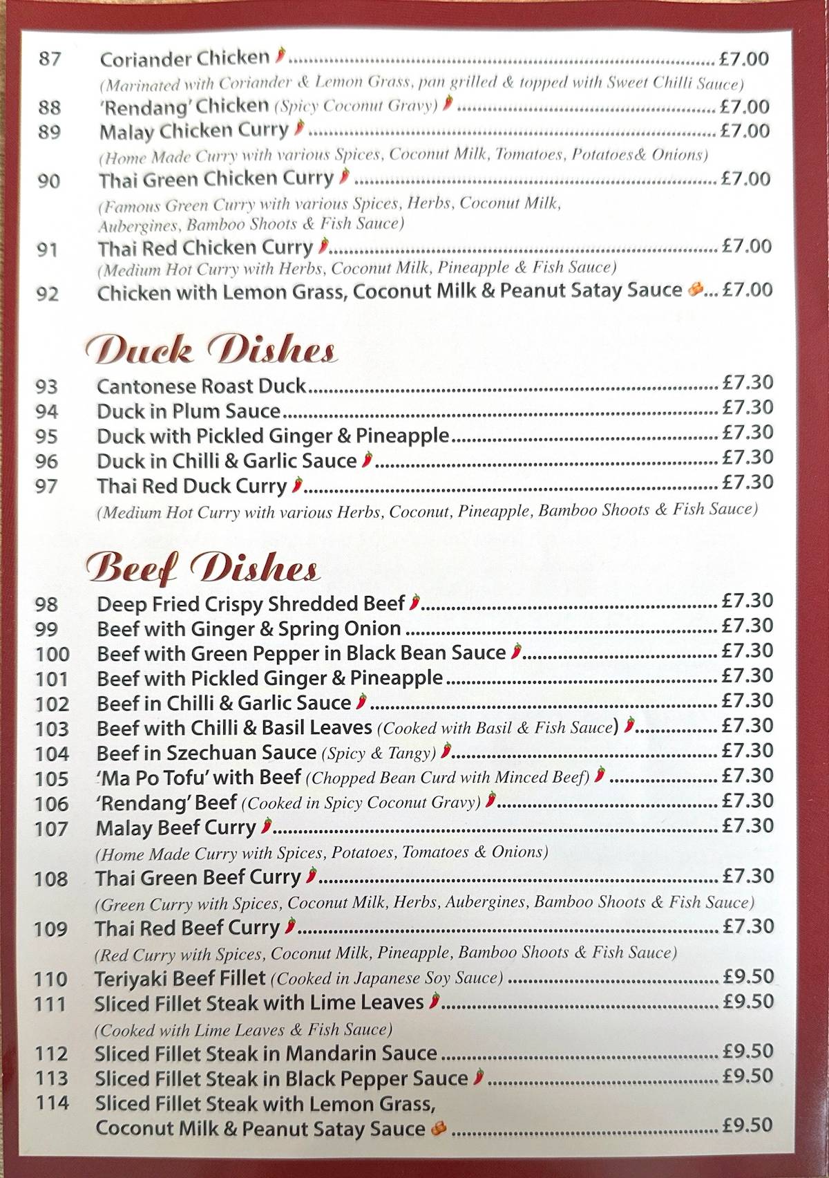 Menu at Cinta restaurant, Godmanchester