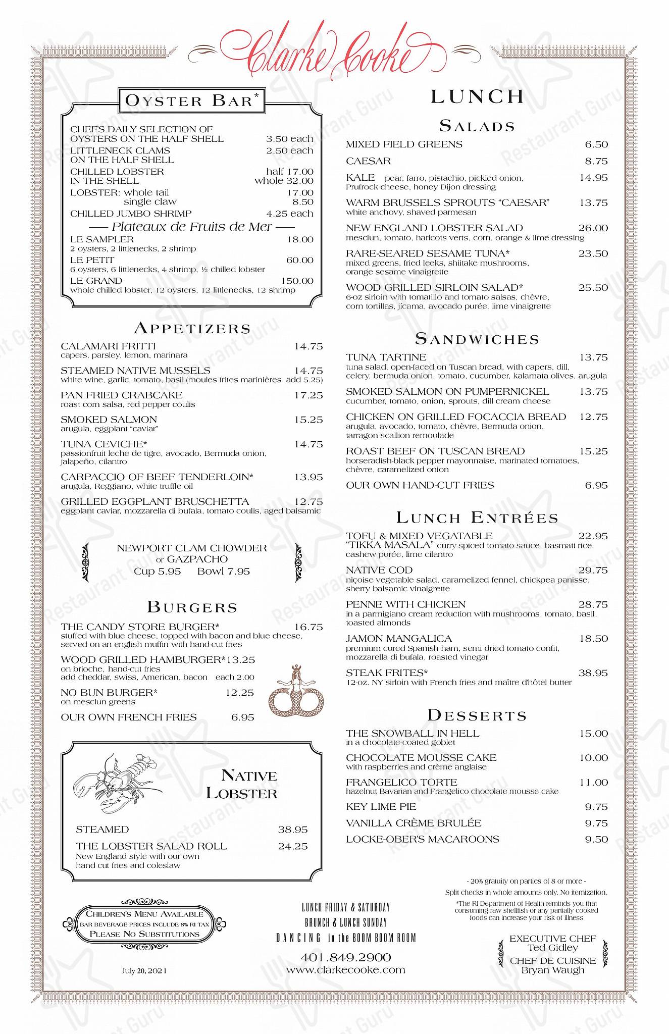 Menu at Clarke Cooke House restaurant, Newport