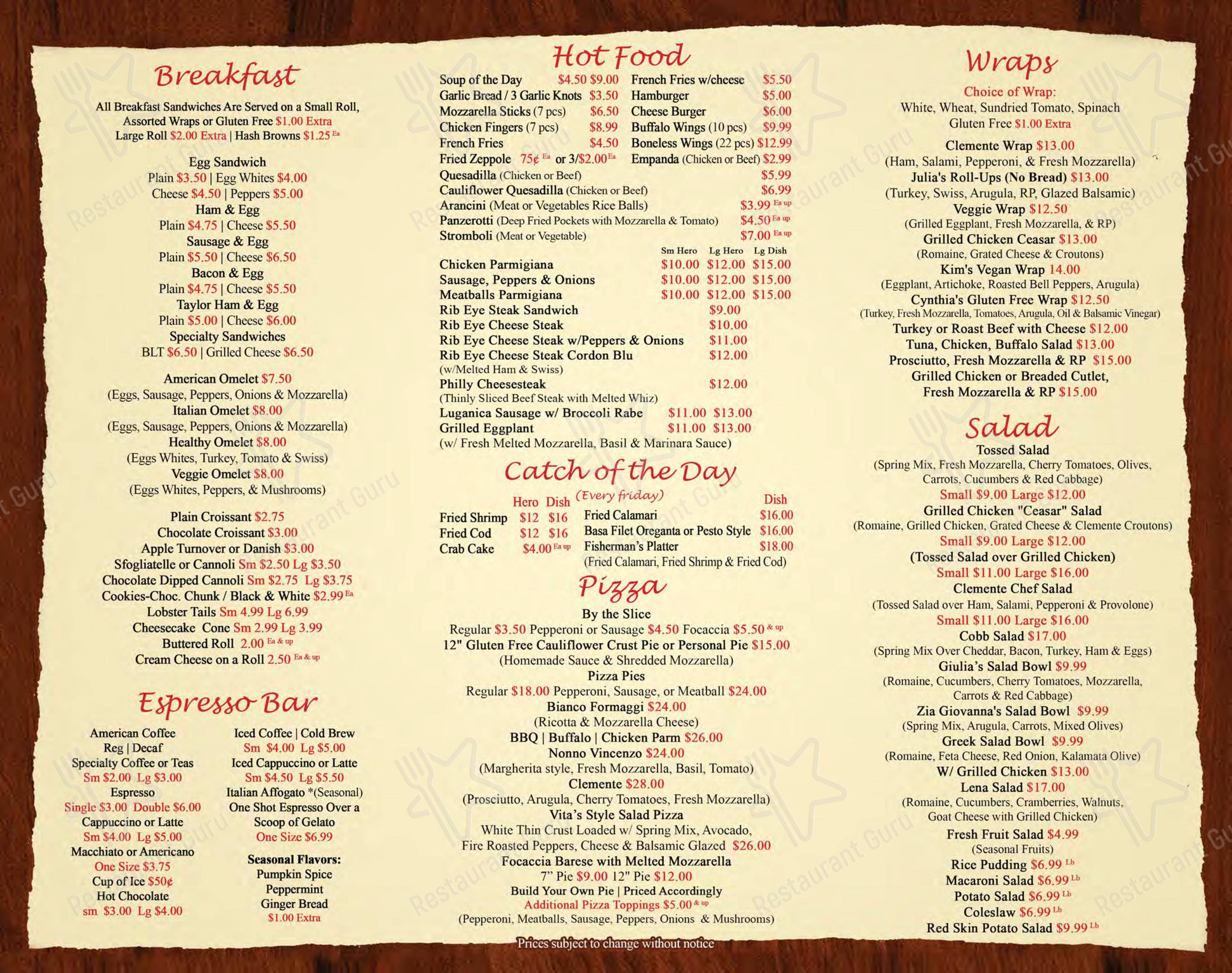 Carta de Clemente Bakery, South Hackensack