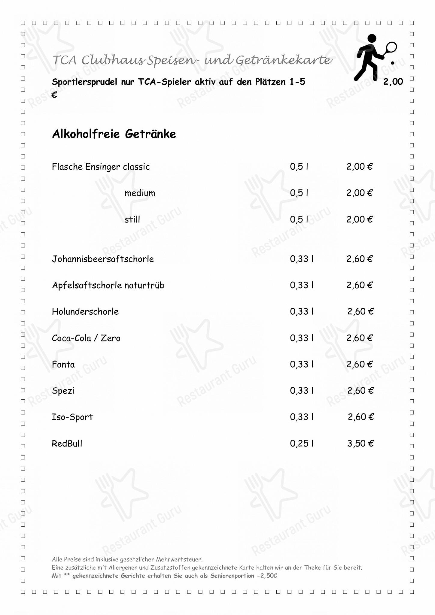 Speisekarte von Clubhaus TC Asemwald, Stuttgart