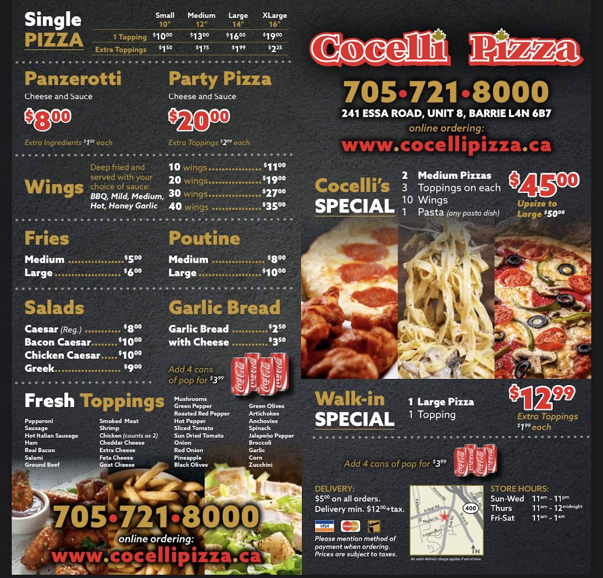 Menu at Cocelli Pizza restaurant, Barrie, 241 Essa Rd #8