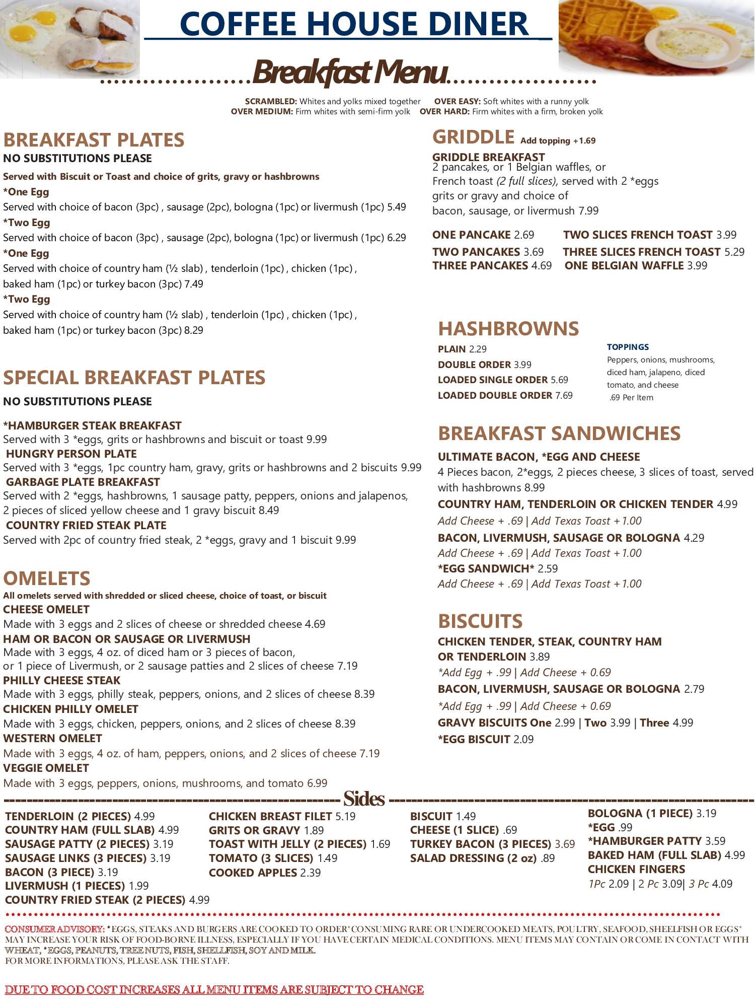 Menu at Coffee House Diner, Lenoir, Connelly Springs Rd