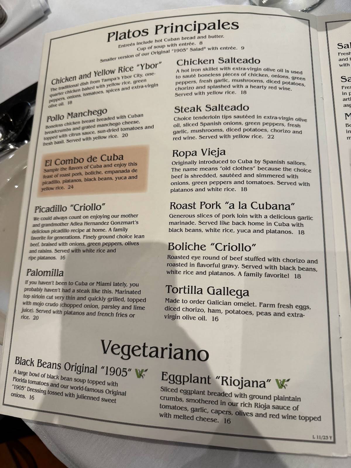 Menu at Columbia Restaurant Sand Key, Clearwater
