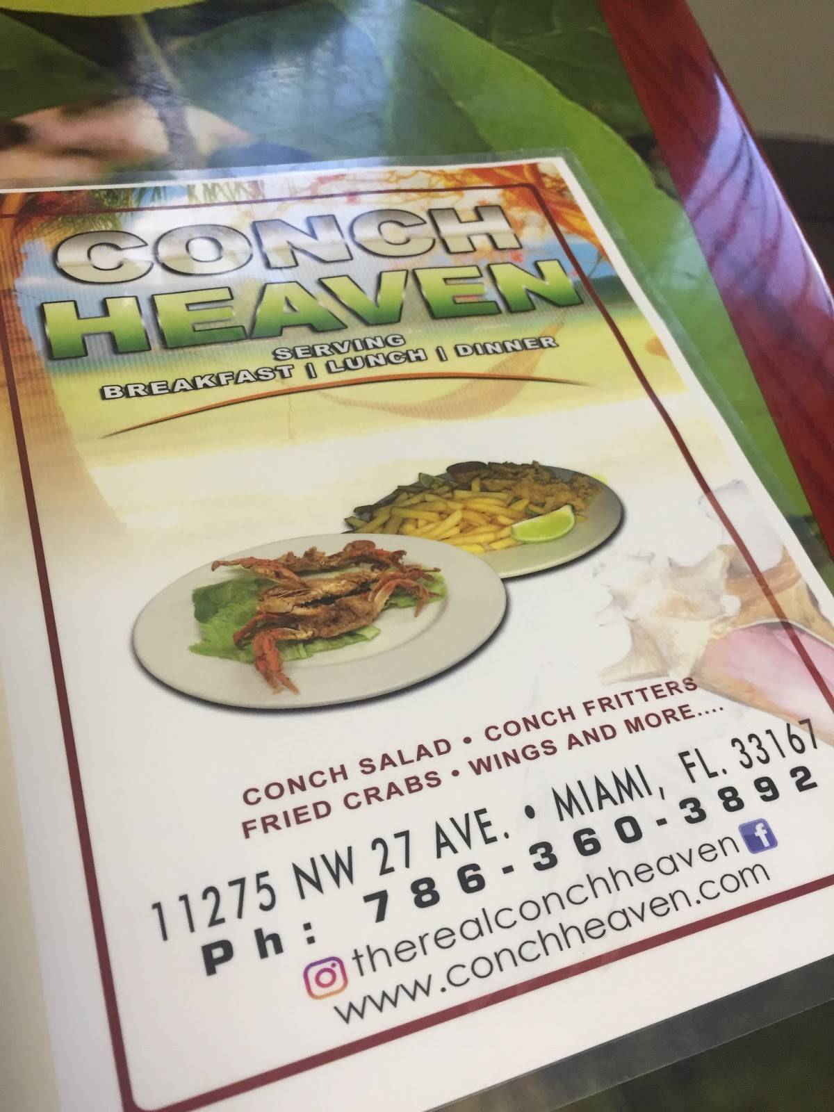 Menu at Conch Heaven restaurant, Miami, NW 27th Ave