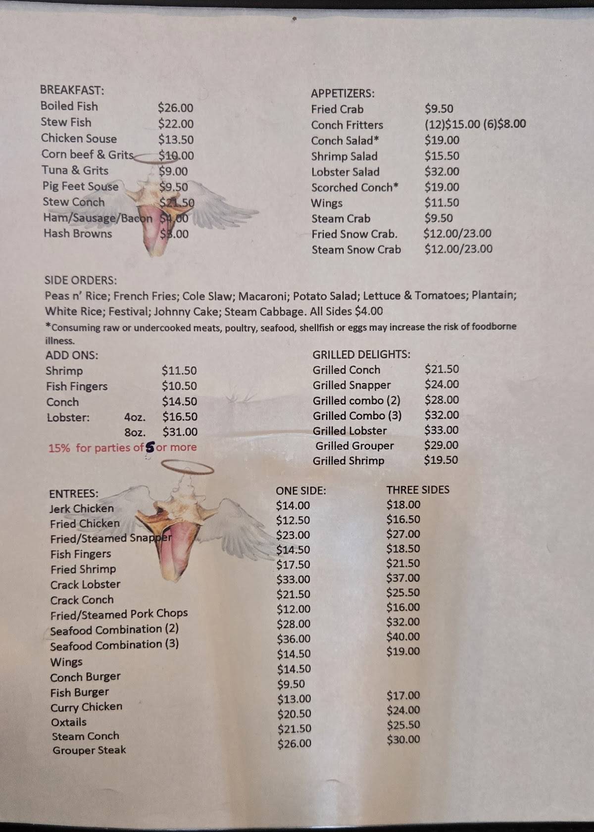 Menu at Conch Heaven restaurant, Miami, NW 27th Ave