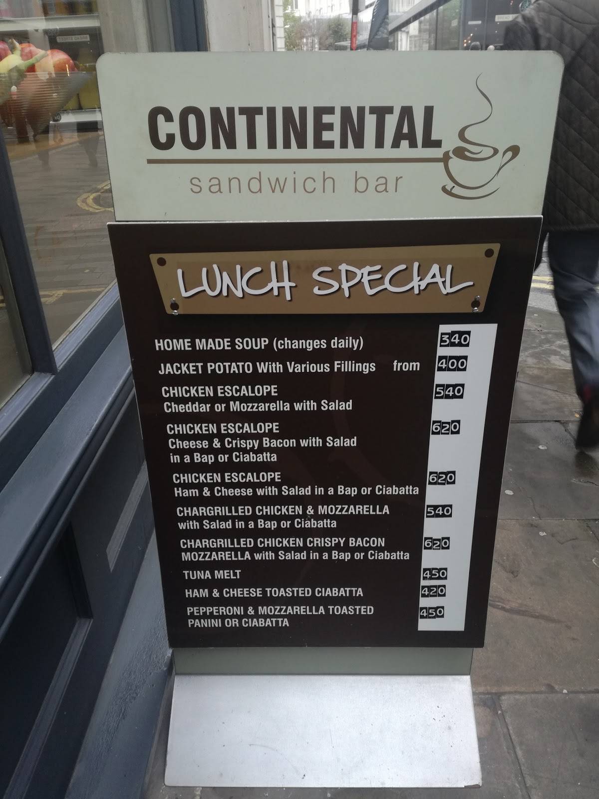 Menu at Continental Sandwich Bar, London