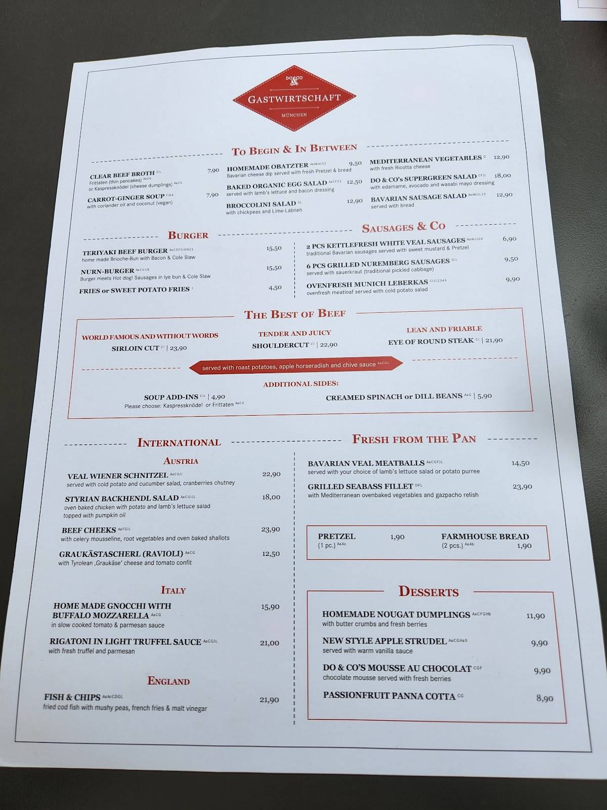 Speisekarte von Do & Co Restaurant, München