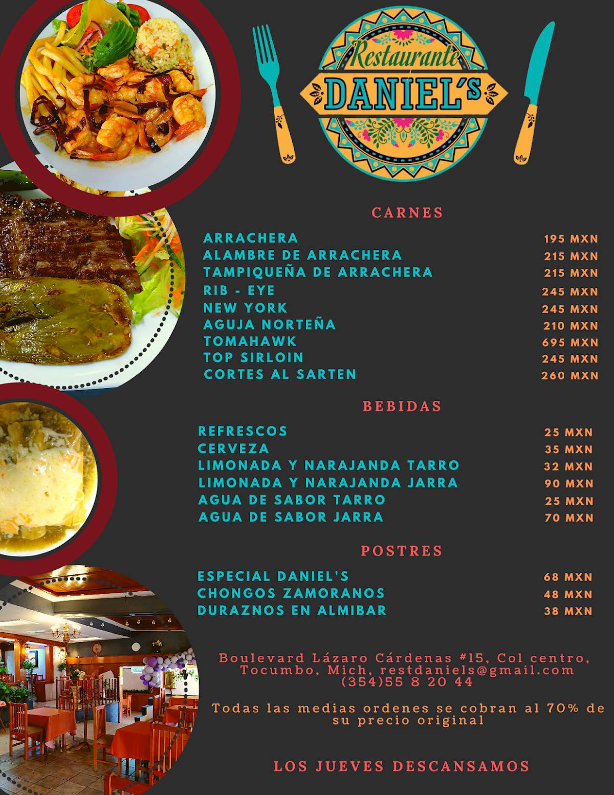 Carta de Restaurant Daniel´s, Tocumbo