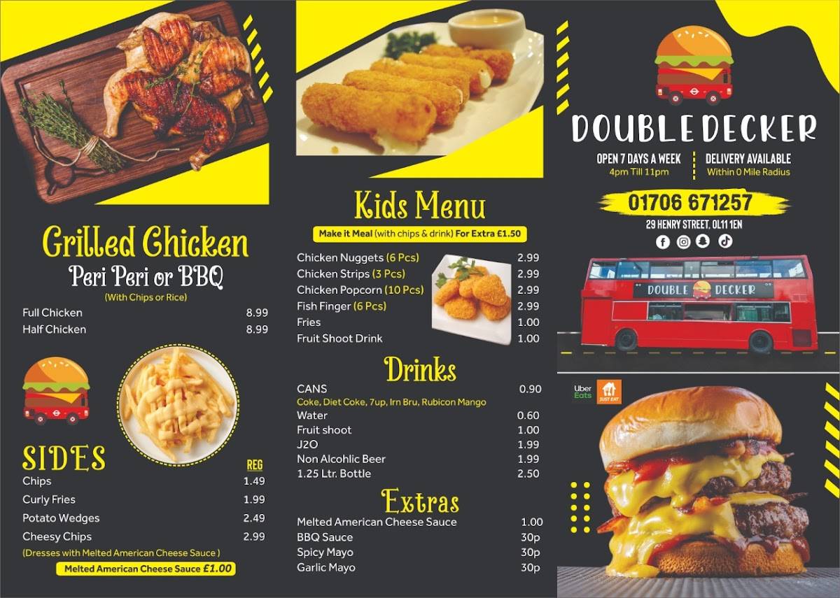 Menu at Double Decker, Rochdale