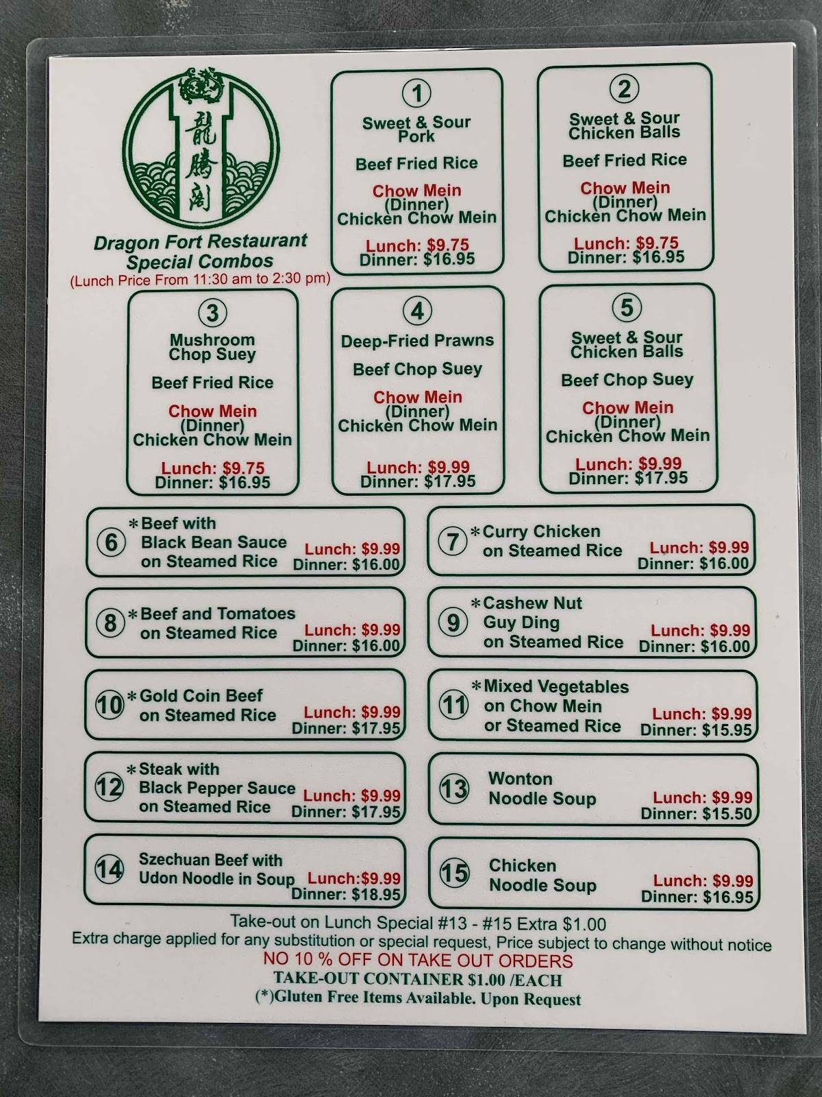 Menu at Dragon Fort restaurant, Abbotsford