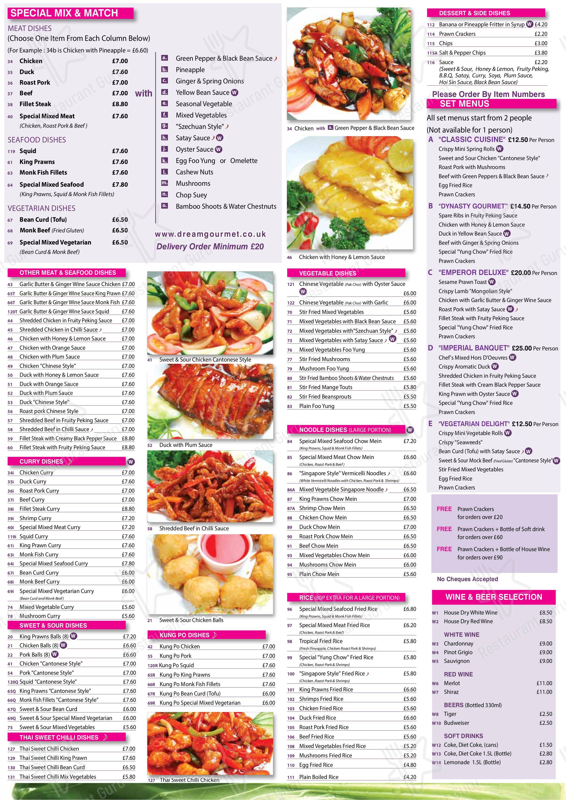 Menu at Dream Gourmet restaurant, New Milton