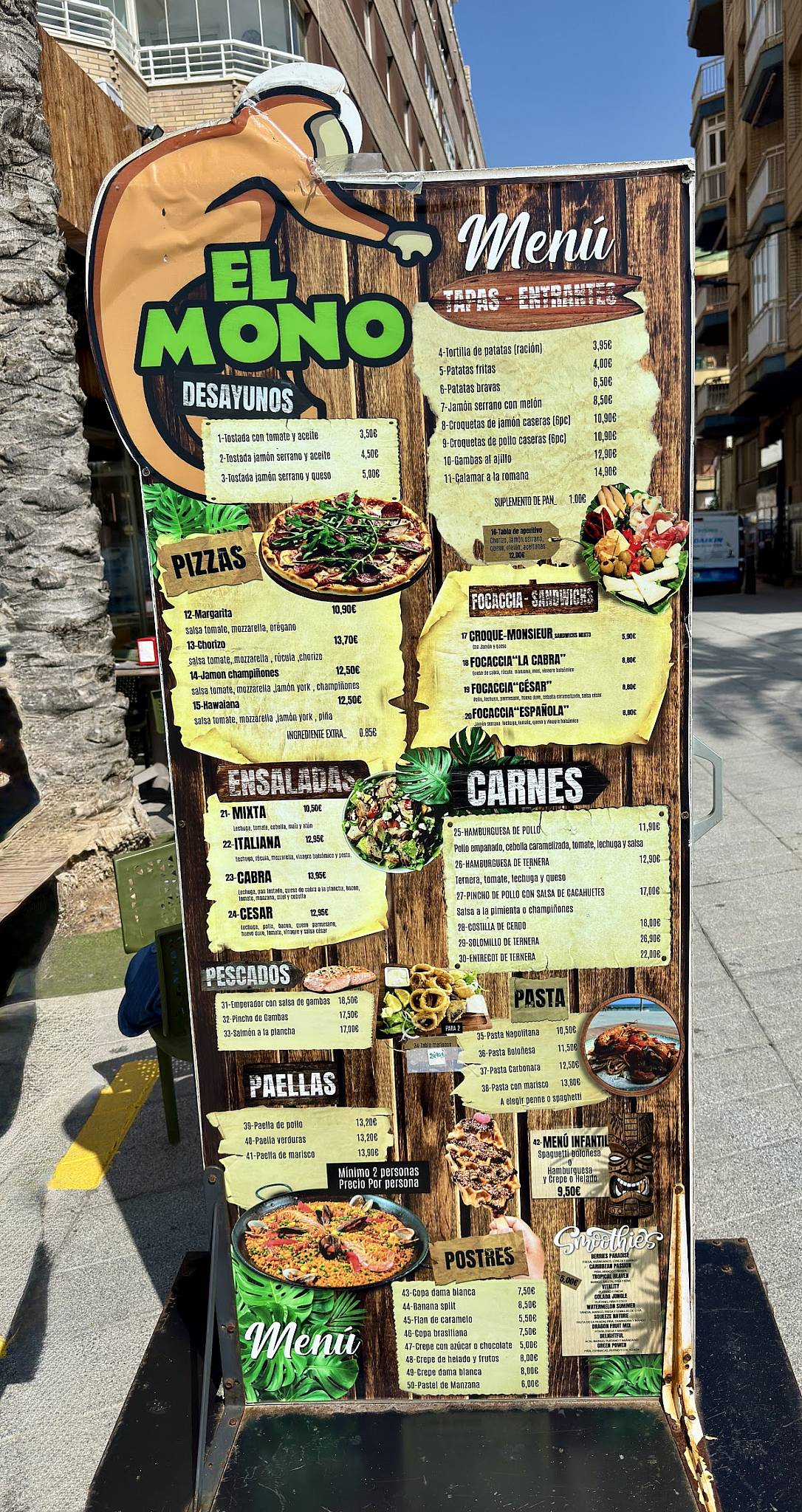 Menu at El Mono restaurant, Torrevieja