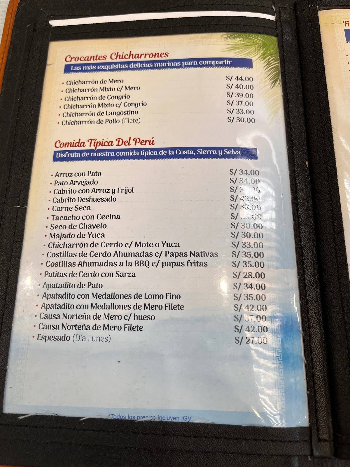 Carta de Pacífico Restaurant Gourmet, Lambayeque