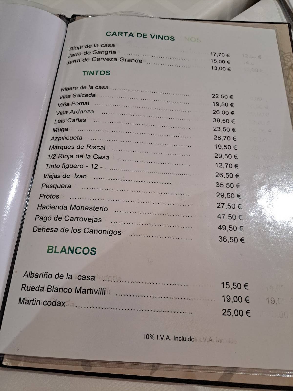 Carta de Restaurante El Pinar, Madrid, Ctra. El Pardo-Mingorrubio
