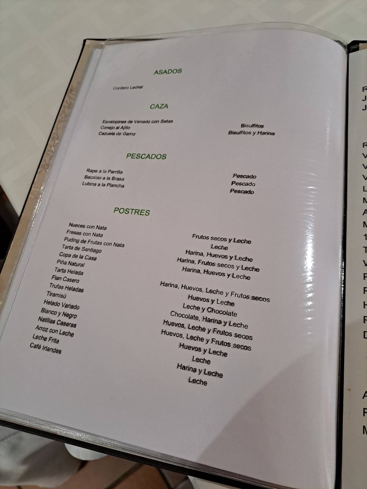 Carta de Restaurante El Pinar, Madrid, Ctra. El Pardo-Mingorrubio