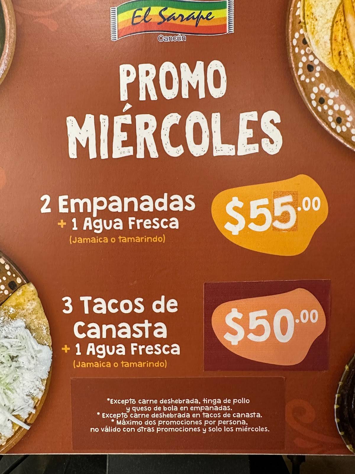 Carta del restaurante El Sarape, Cancún, Av. 135 327