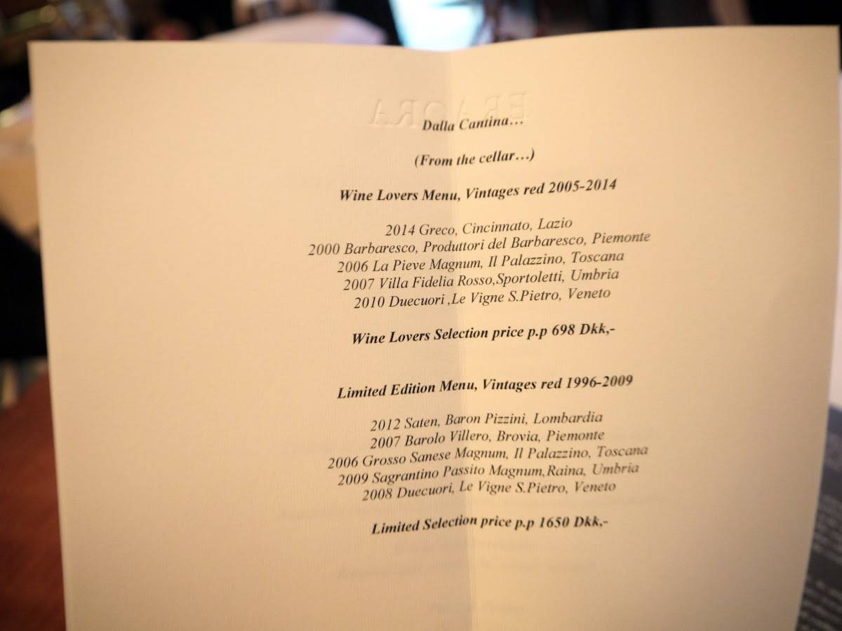 Menu at Era Ora restaurant, Copenhagen