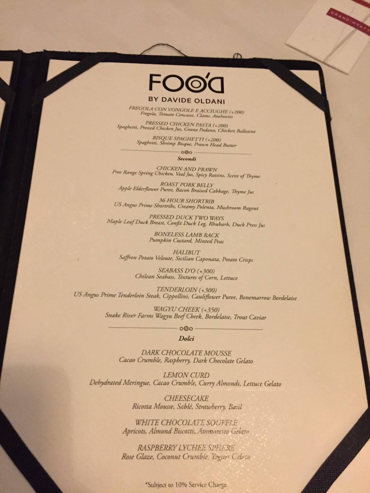 Menu at FOO'D by Davide Oldani restaurant, Taguig