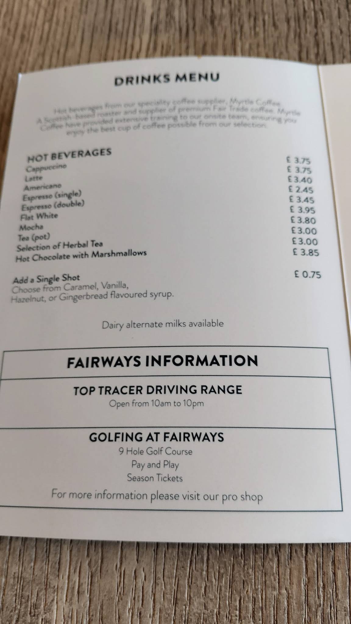 Menu at Fairways Golf Centre & Restaurant, Inverness, Fairways Business ...