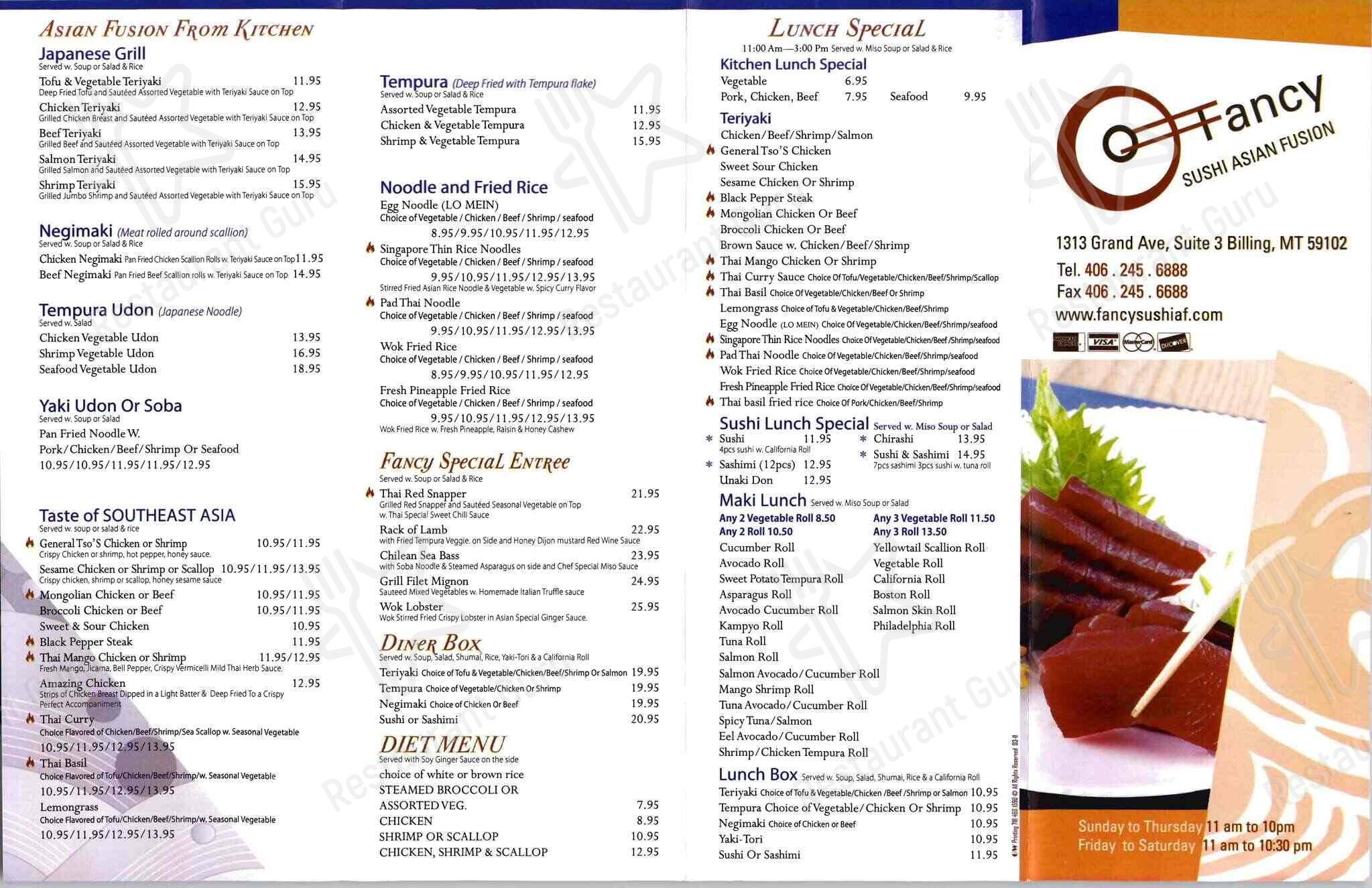 Menu at Fancy Sushi Asian Fusion restaurant, Billings
