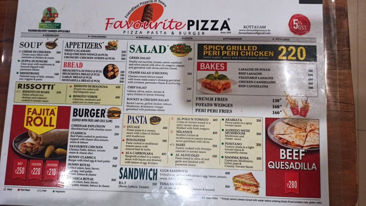 Menu at Favourite Pizza, Thiruvalla, Kovoor Building